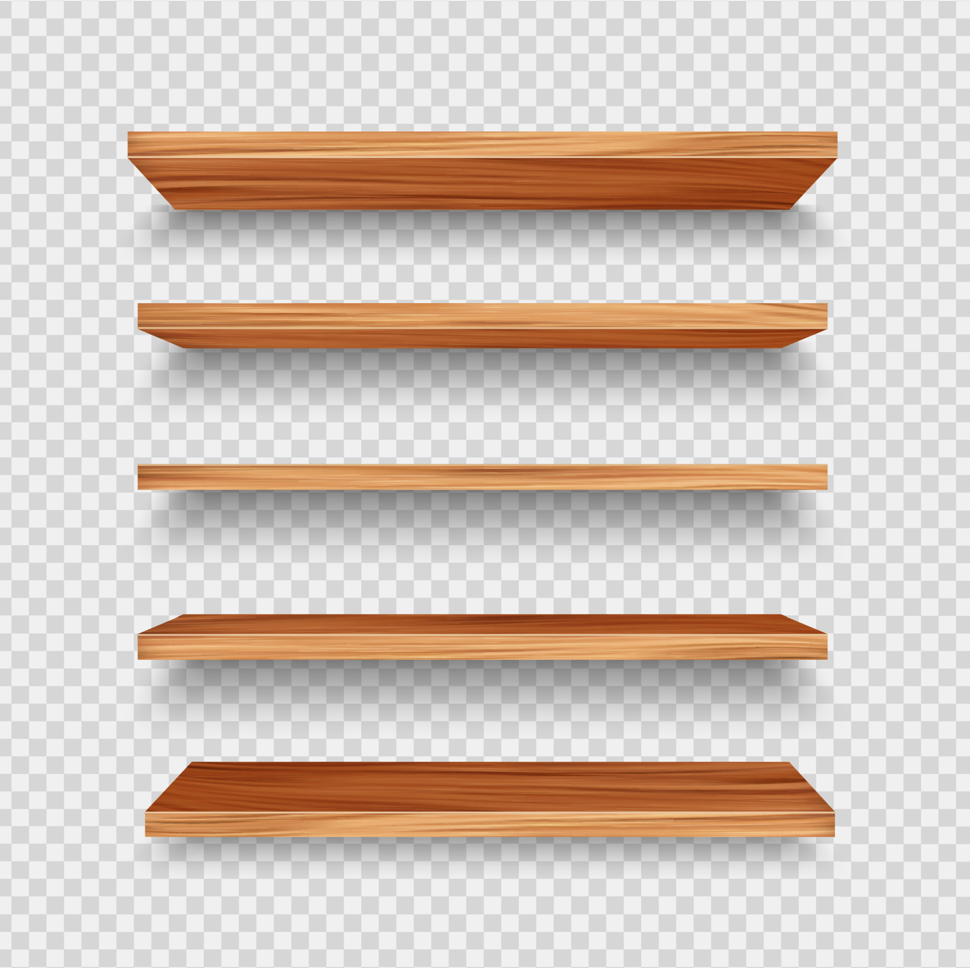 Wooden store shelf, realistic 3D shelves on wall 12484369 Vector Art at ...