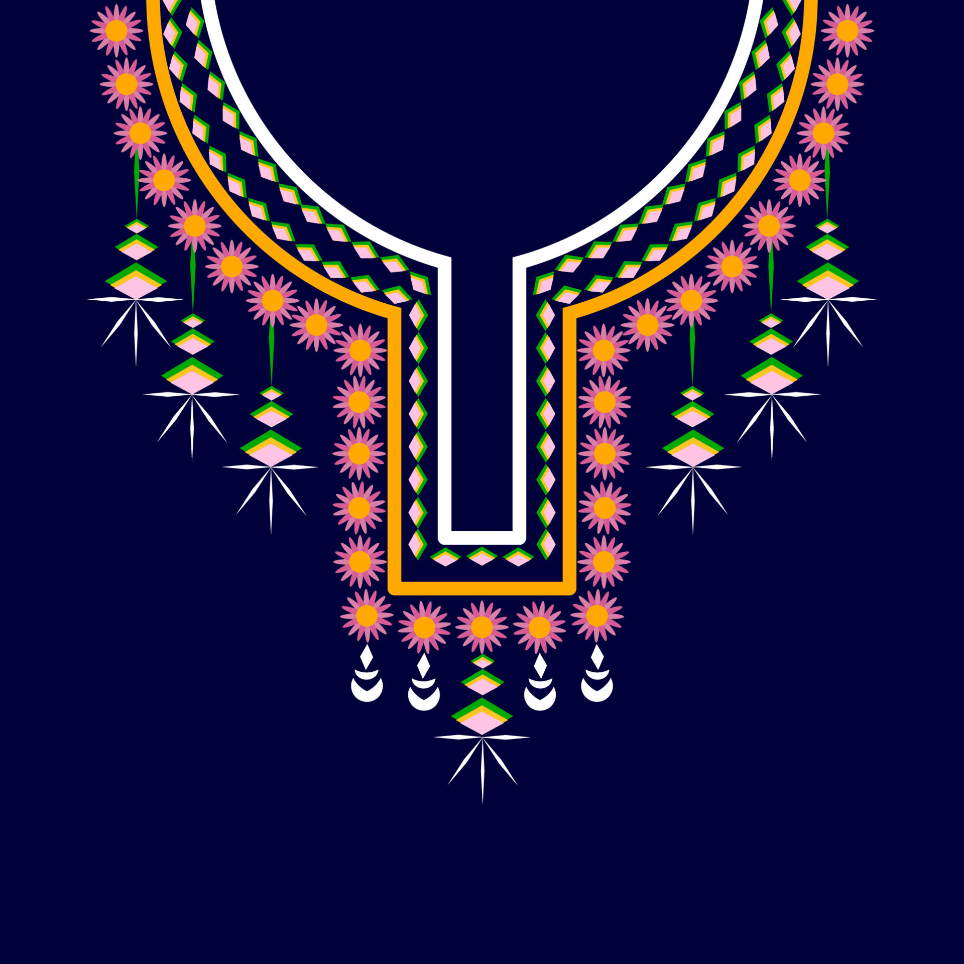 Geometric Ethnic Necklace Neckline Embroidery Colorful Traditional Pattern Design For Woman