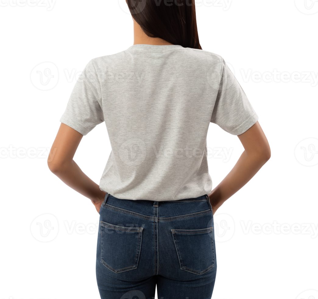 Young Woman In Grey T Shirt Mockup Cutout Png File 12487194 Png