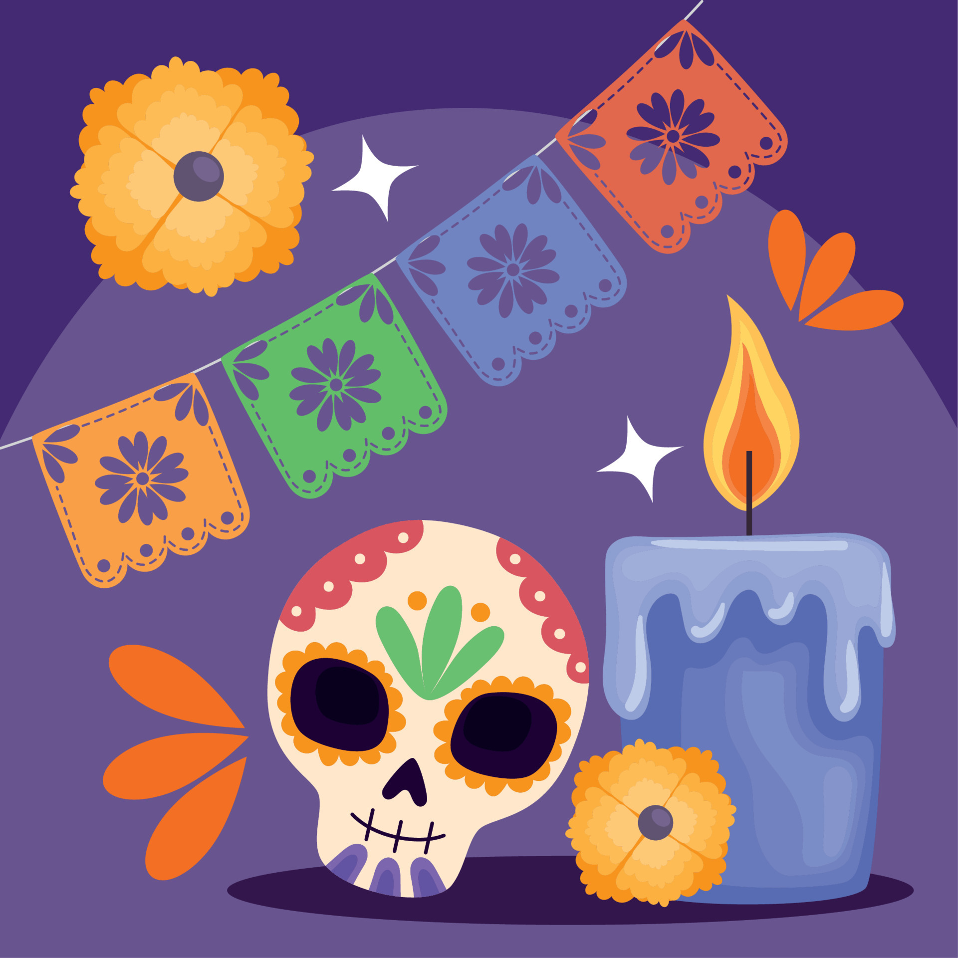 Dia De Los Muertos Skull With Garlands Hanging 12487821 Vector Art At dia-de-los-muertos-skull-with-garlands-hanging-12487821-vector-art-at