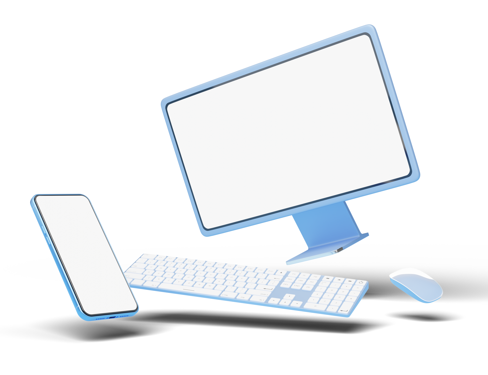 Computer Monitor With Wireless Mouse Keyboard Phone Float On