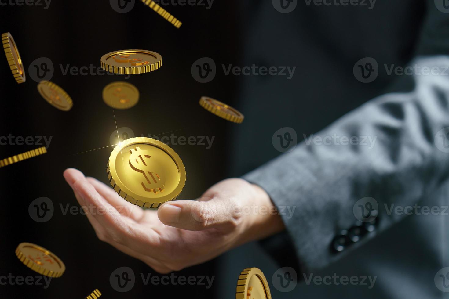 Business Hand With Falling Coins Falling Money Flying Gold Coins