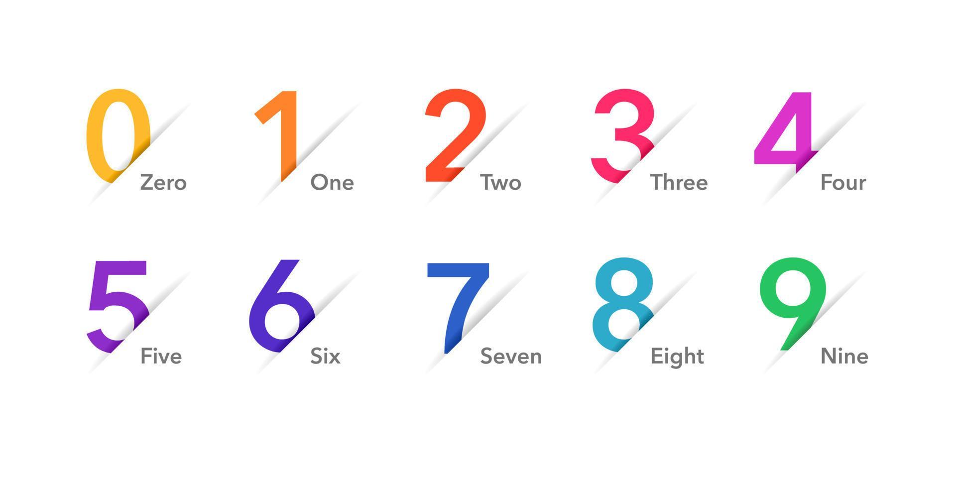 Set of numbers 0 to 9, multicolored, cut across. Vector illustration ...
