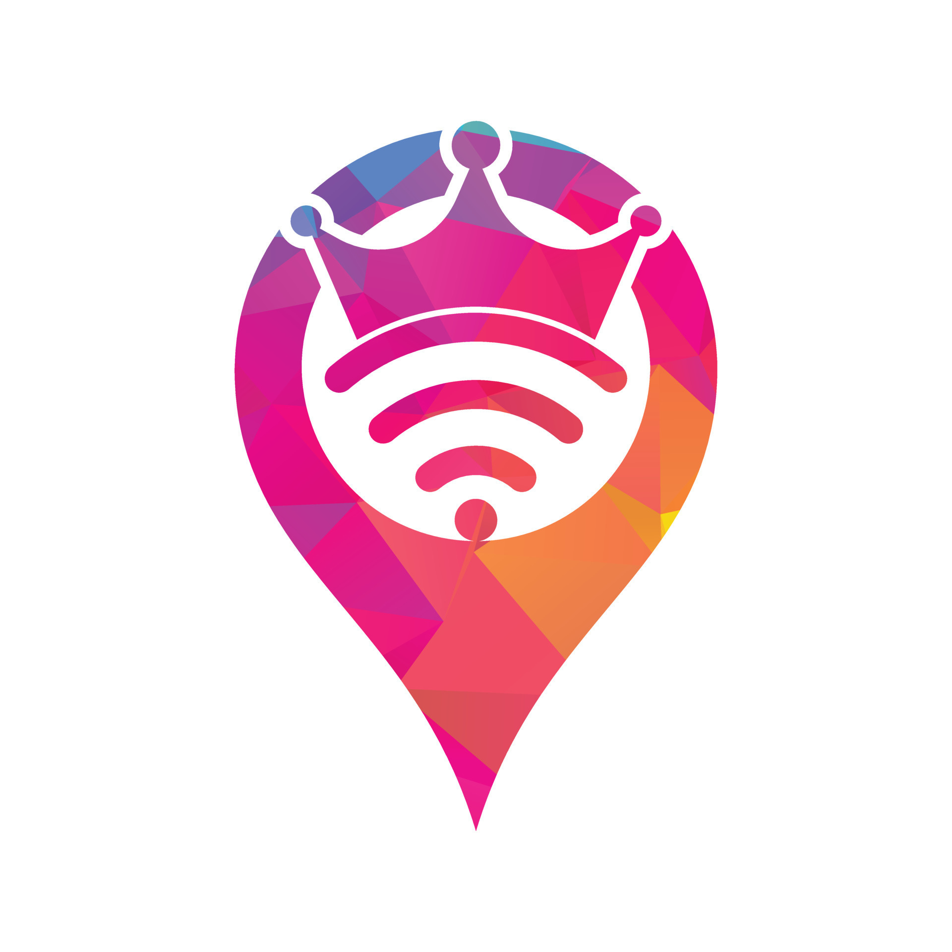 rey wifi mapa pin forma concepto logotipo plantilla vector. corona y plantilla de logotipo de ...