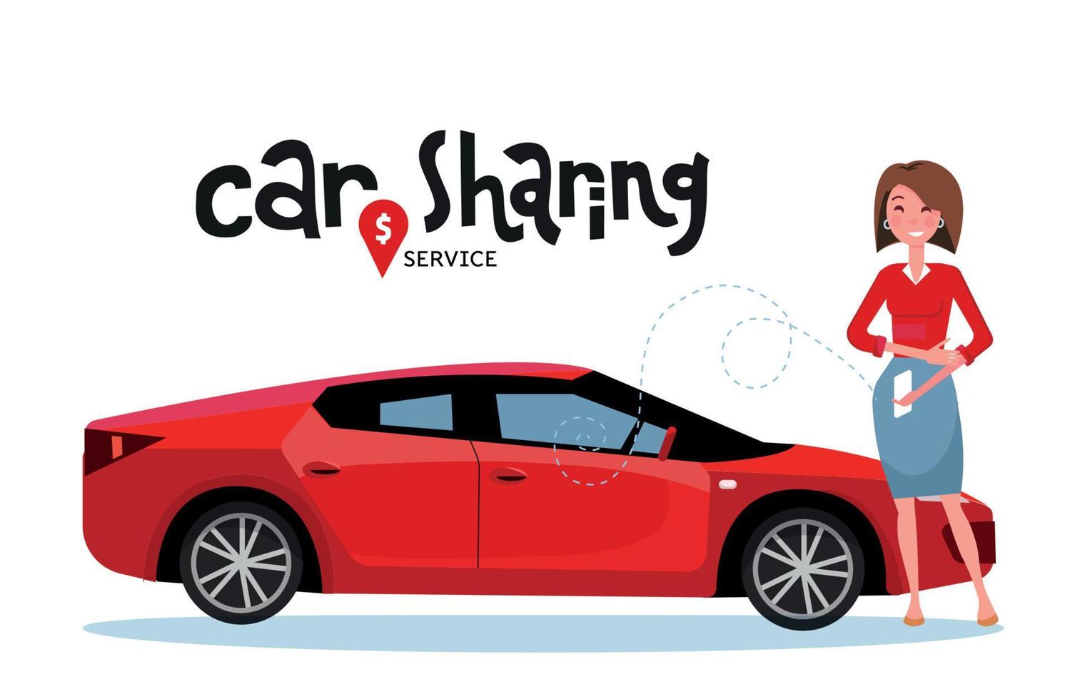 Online Carsharing Woman Book Car By App On Mobile Phone Transportation Service Online