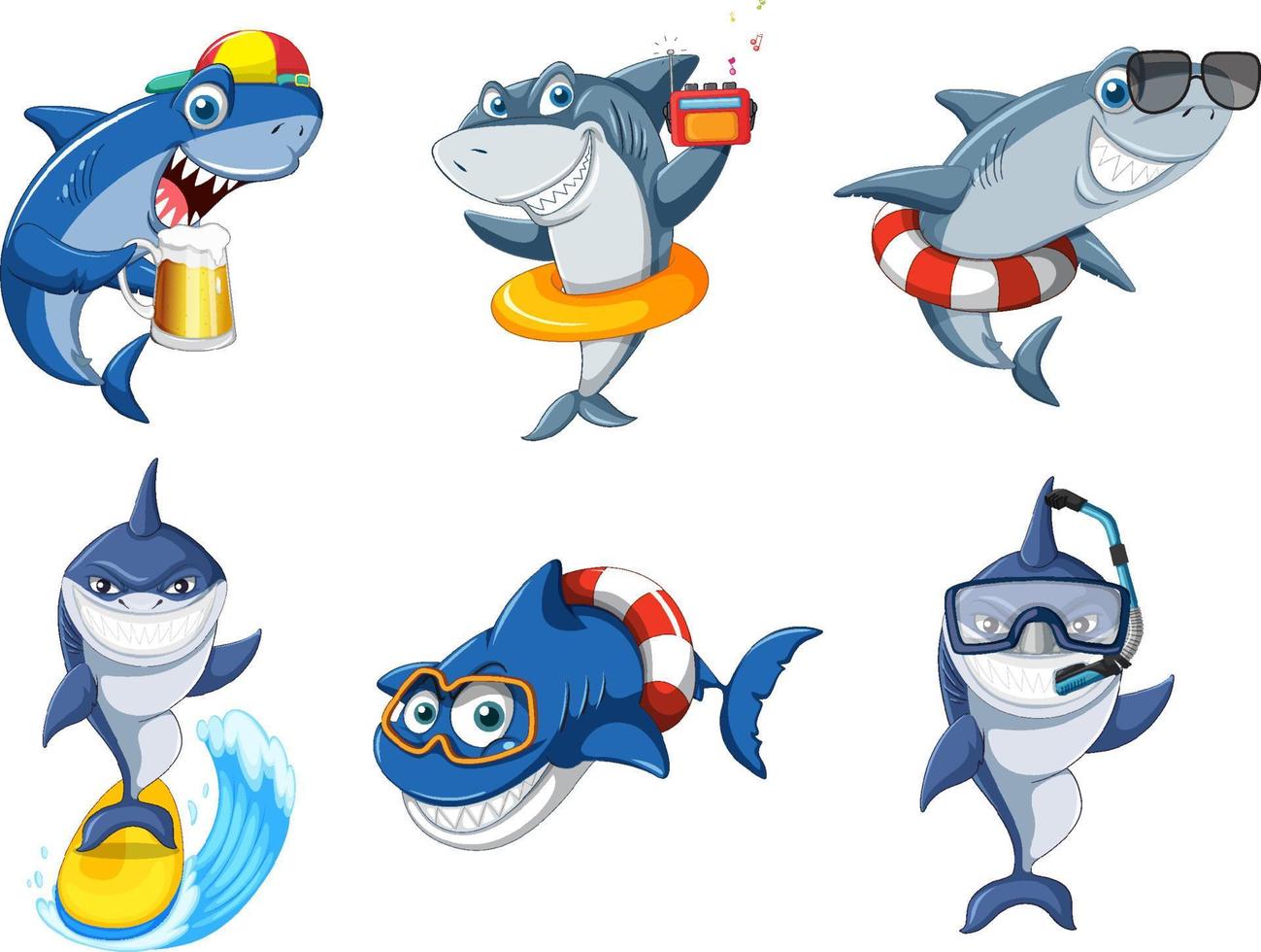 Different sharks in summer beach 12496427 Vector Art at Vecteezy