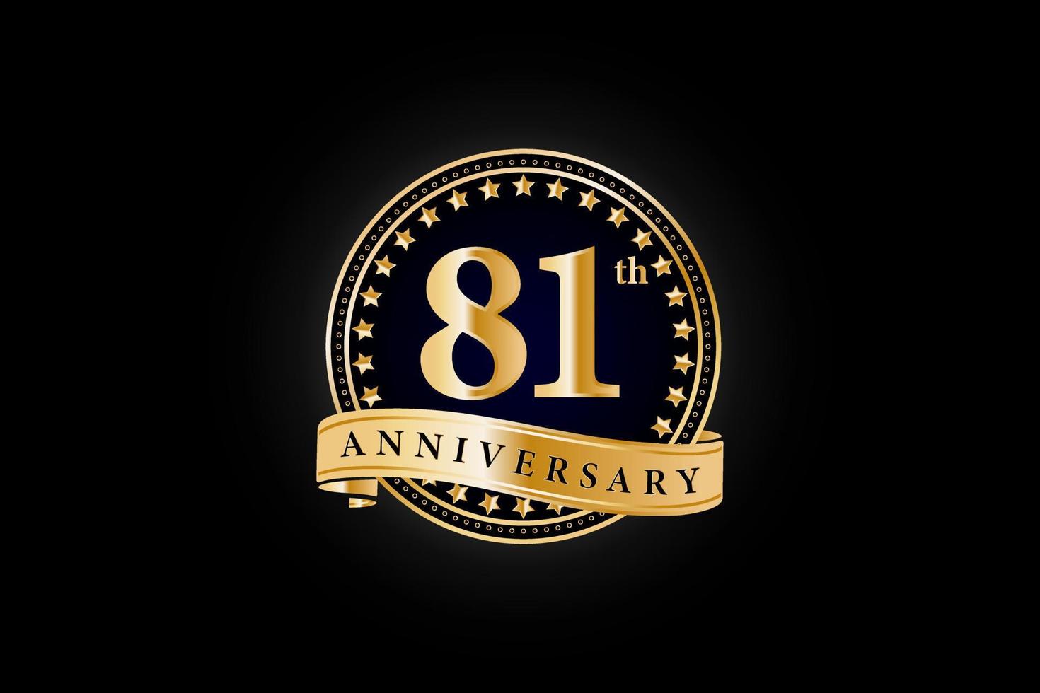81th Anniversary Golden Gold Logo With Ring And Gold Ribbon Isolated On