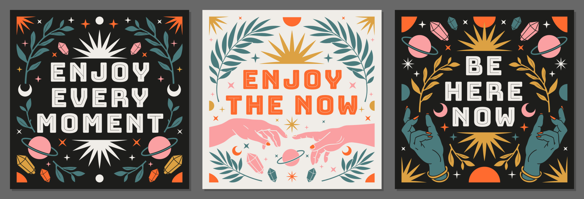 Boho celestial vector posters with inspirational quotes in trendy ...