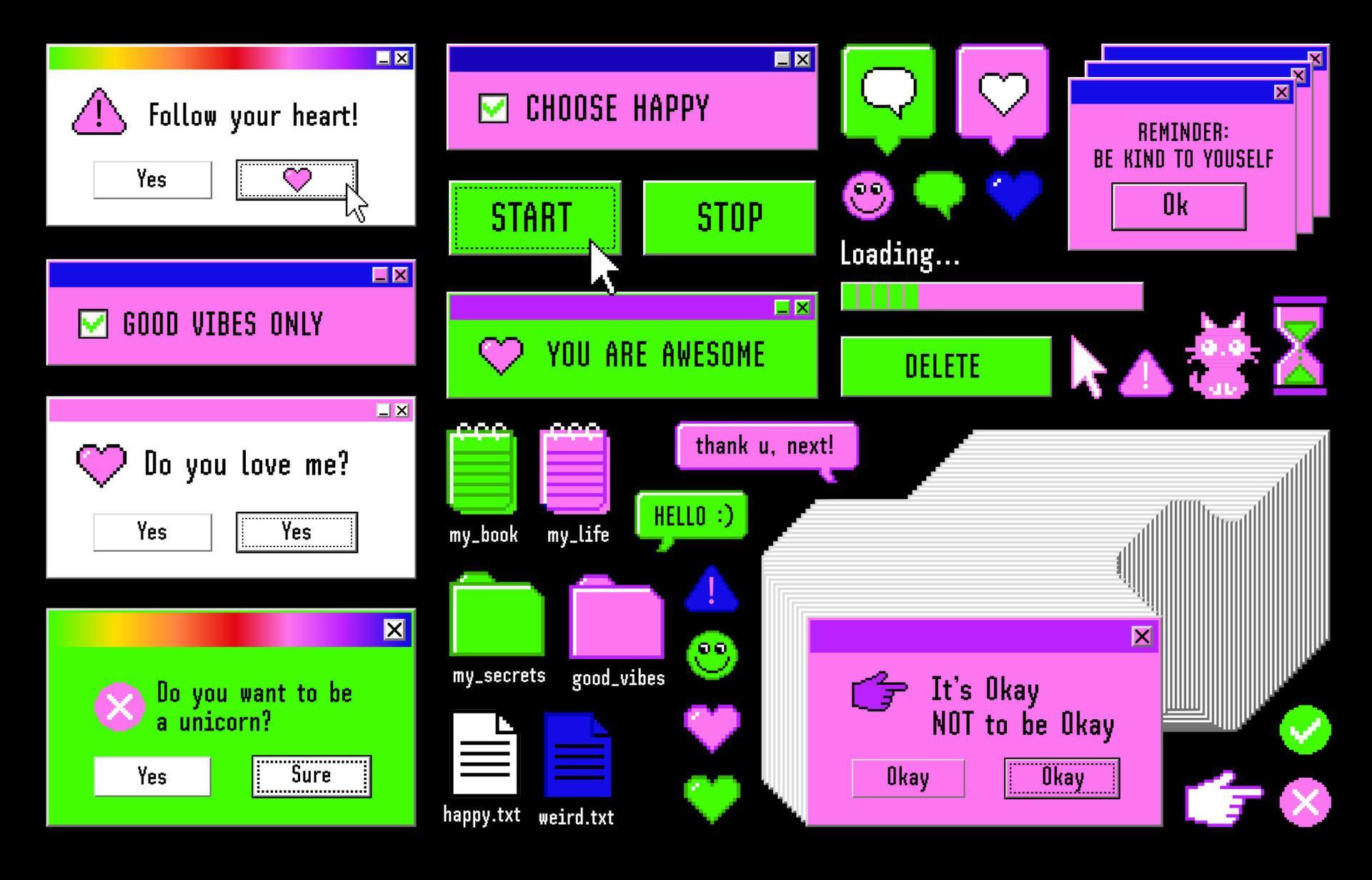 Old computer aestethic 1980s -1990s. Set with retro pc elements, user ...