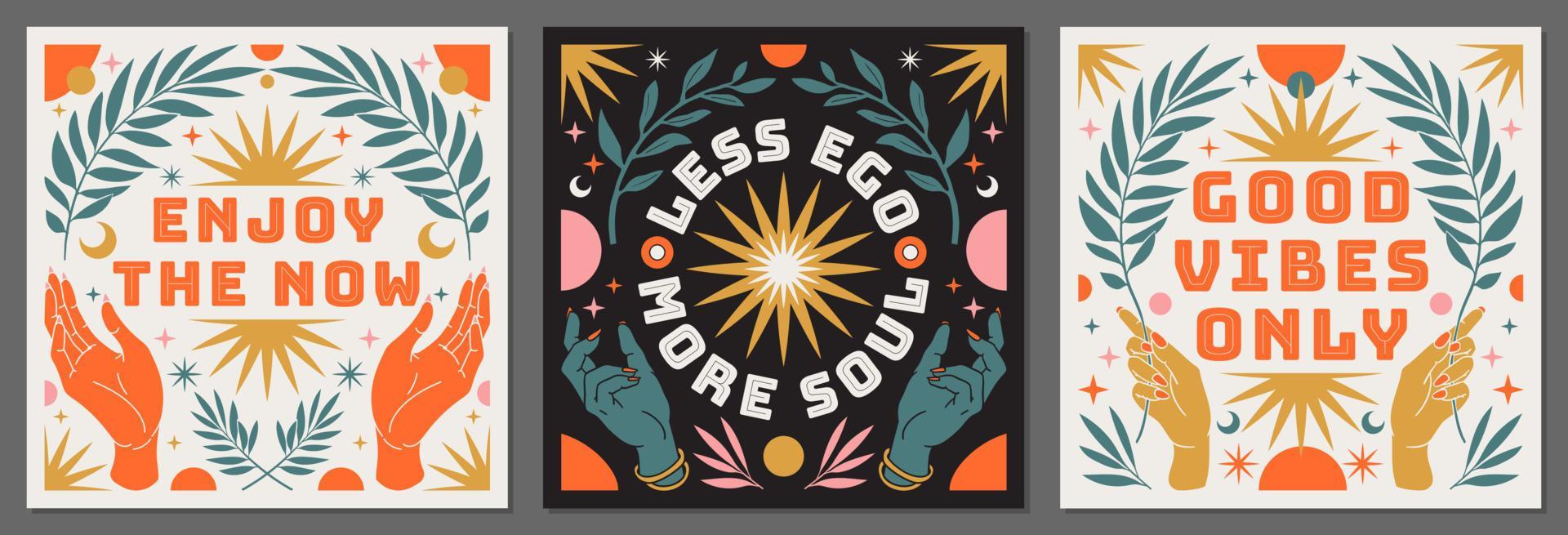 Boho mystical posters with inspirational quotes about energy, magic and ...