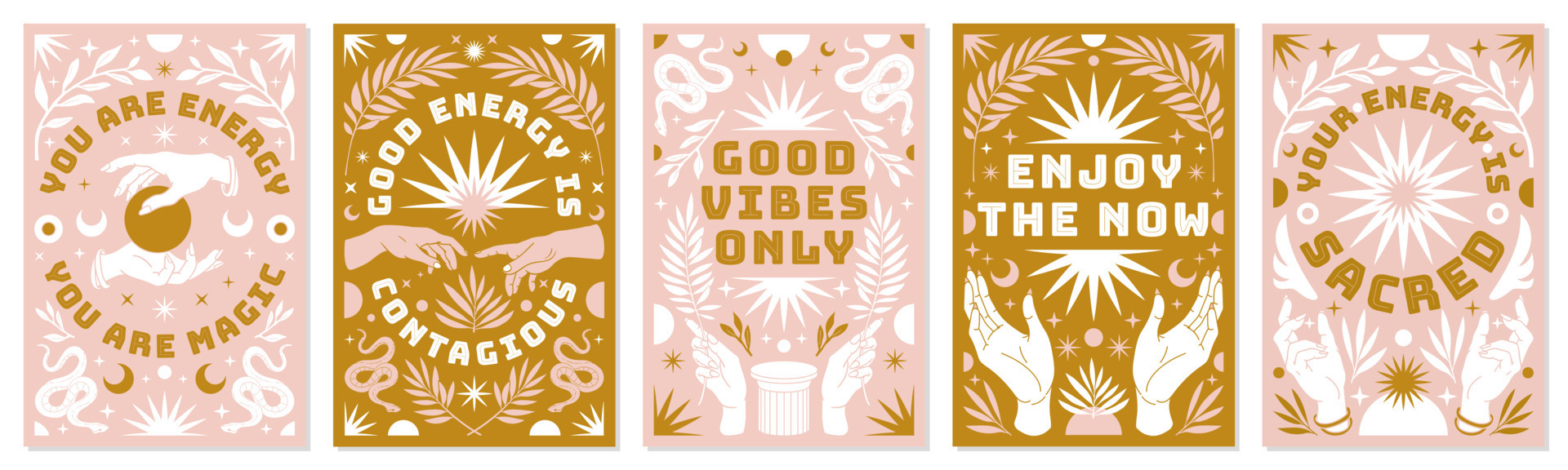 Boho mystical posters with inspirational quotes about energy, magic and ...