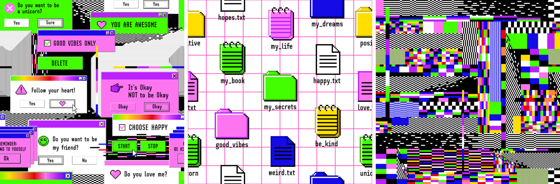 Old Computer Aestethic 1990s Seamless Patterns With Retro Pc Element