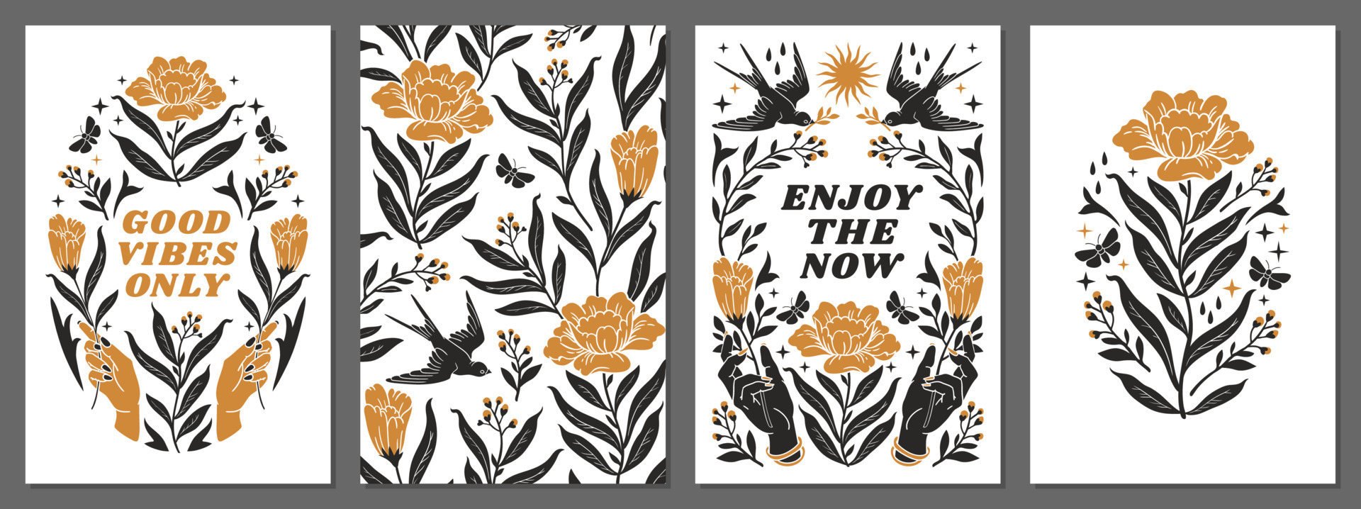 Boho mystical posters with inspirational quotes about energy, magic and ...