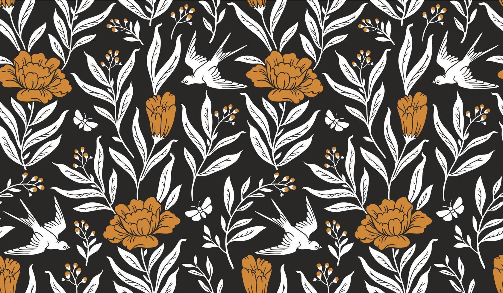 Boho mystical seamless pattern. Vector background with flower, bird and ...