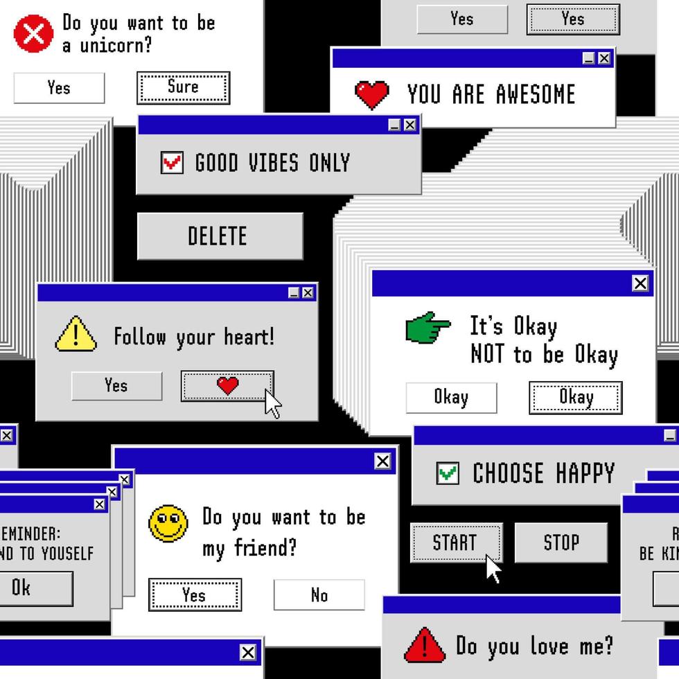 Old computer aestethic 1980s -1990s. Seamless pattern with retro pc elements, user interface ...