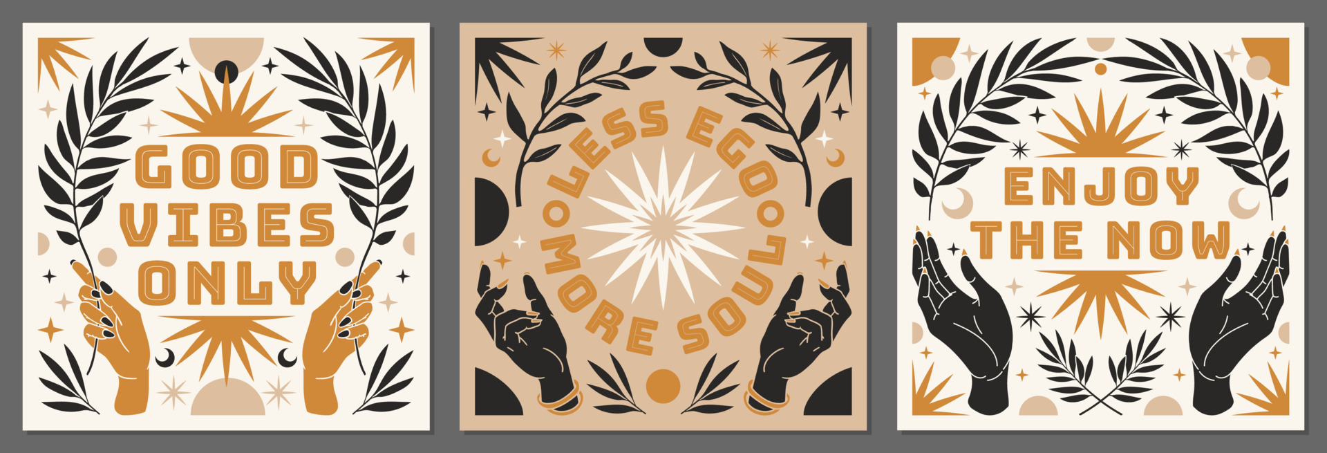 Boho mystical posters with inspirational quotes about energy, magic and ...