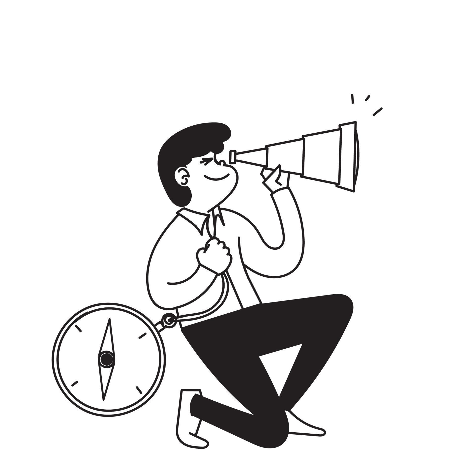 Hand Drawn Doodle Person Using Telescope And Compass Illustration 12506274 Vector Art At Vecteezy