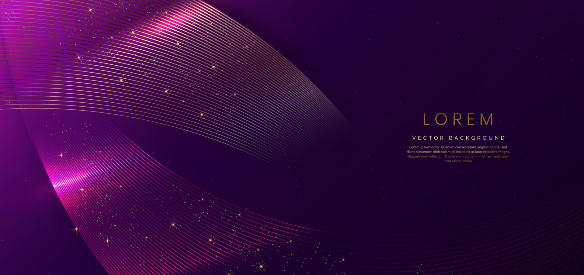 Abstract Luxury Curve Glowing Lines On Dark Purple Background Template