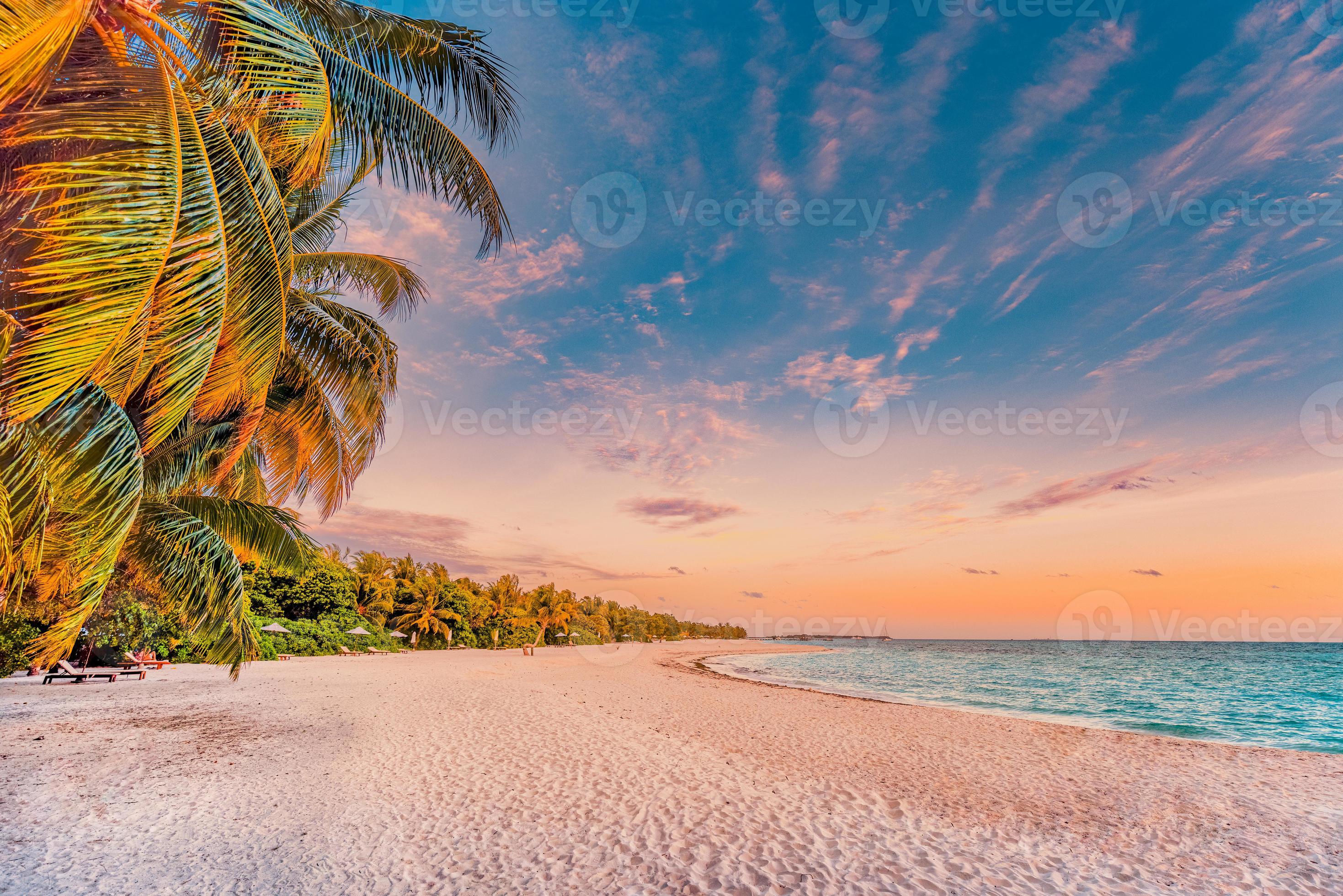 Fantastic closeup view of calm sea water waves with orange sunrise sunset sunlight. Tropical ...