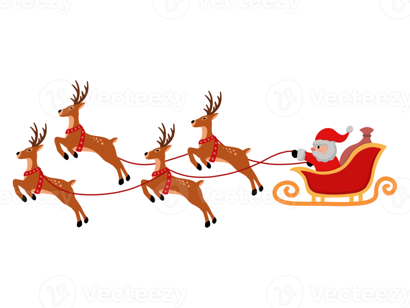 Christmas With Santa Claus And Reindeer Flying 12509220 Png
