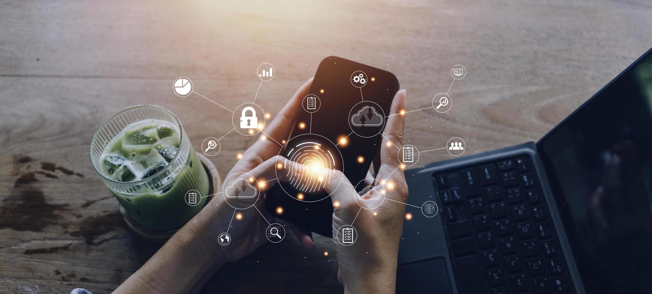 Businessmen Fingerprint Scanning And Biometric Authentication Processing Of Biometric For