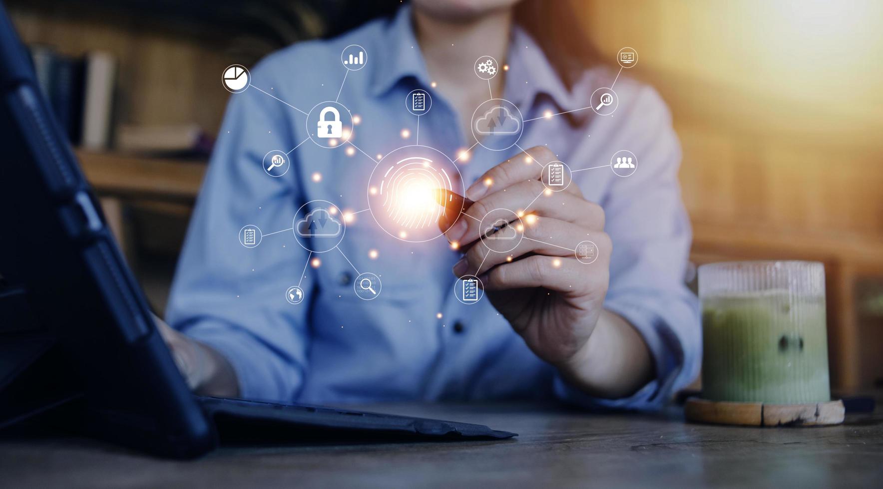 Businessmen Fingerprint Scanning And Biometric Authentication Processing Of Biometric For