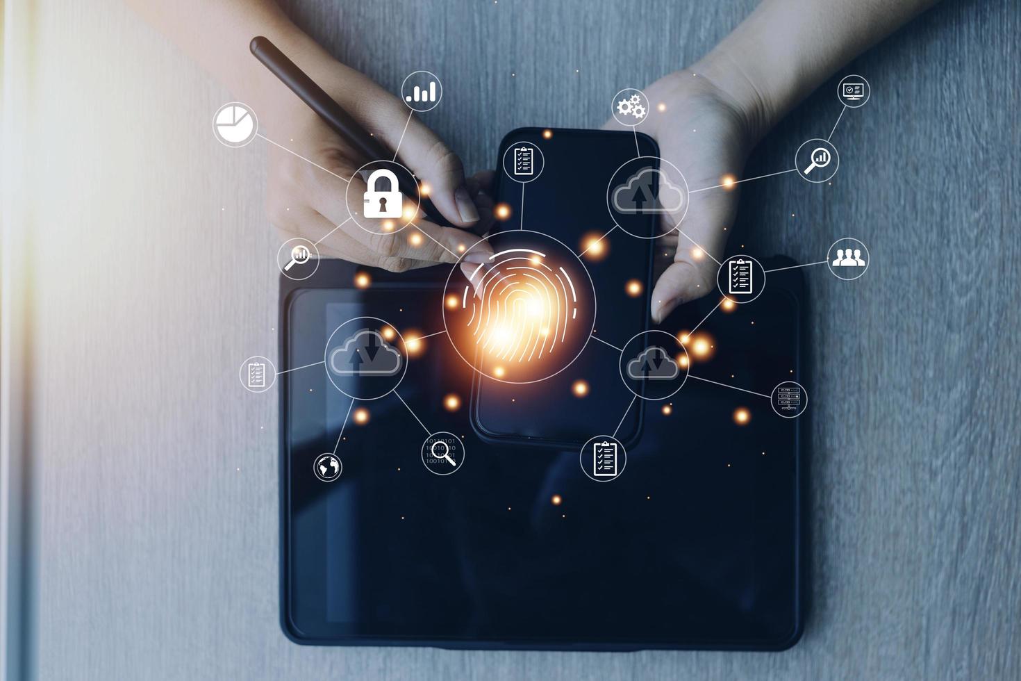 businessmen Fingerprint scanning and biometric authentication ...