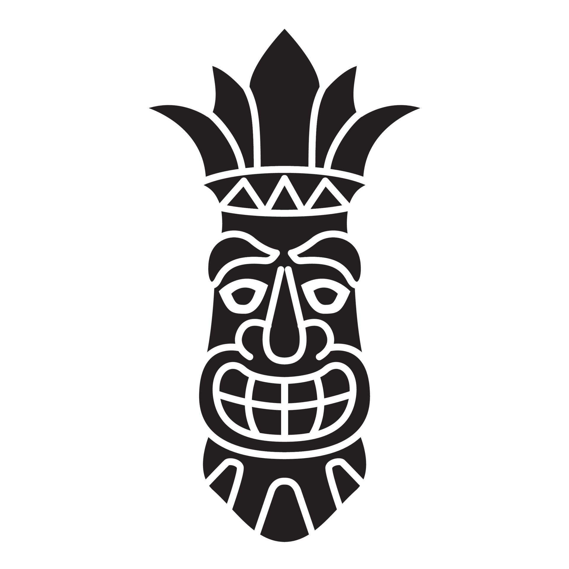 Polynesian tiki mask silhouette isolated on white background. Hawaiian ... Polynesian tiki mask silhouette isolated on white background. Hawaiian ...