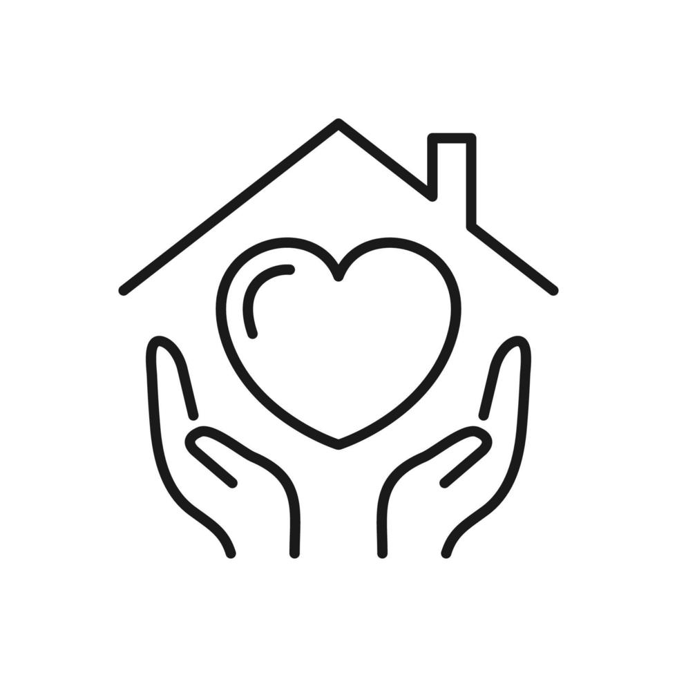 Outline Safe Home Thin Line Vector Icon With A Heart In Hands Arms Holding Love Sign And House
