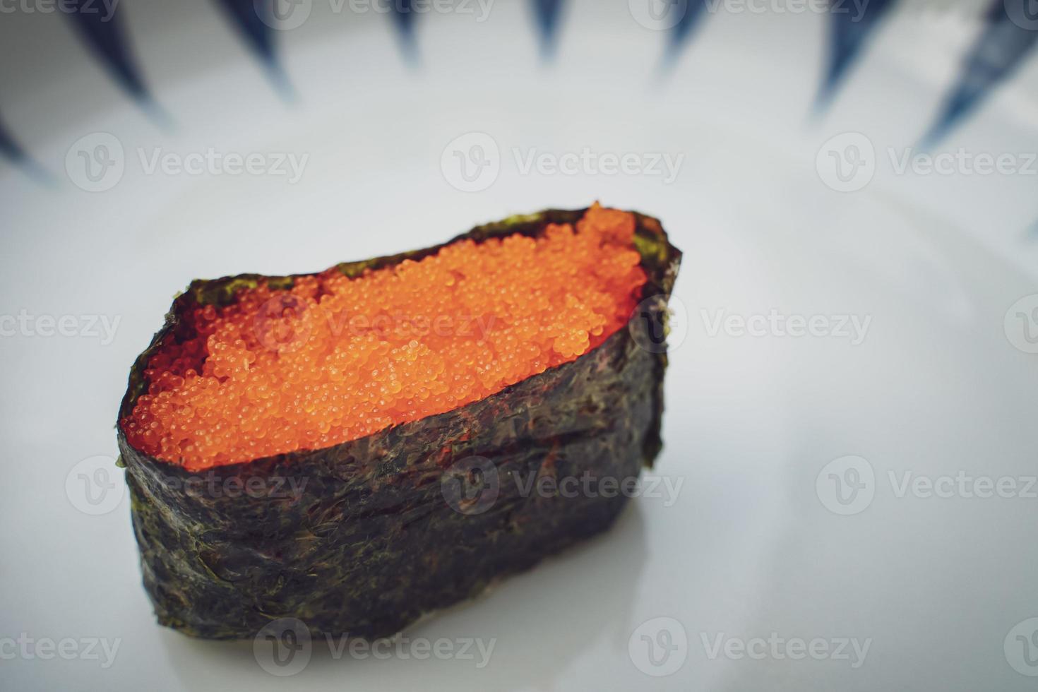 Shrimp roe sushi is a simple Japanese dish. The seafood is delicious. sushi restaurant concept ...