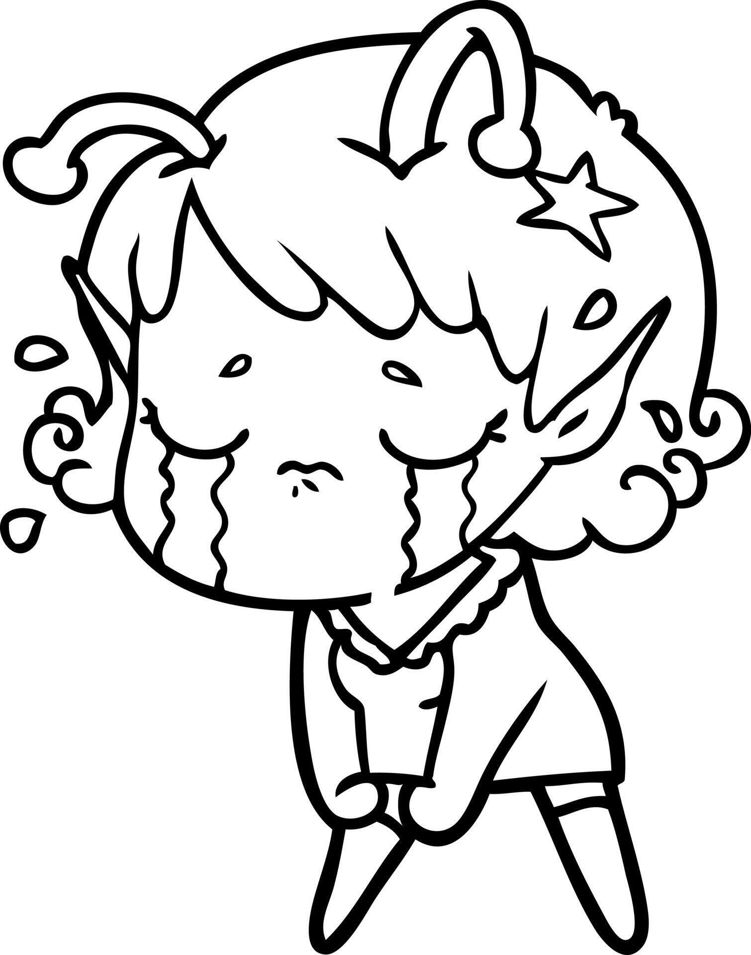 Cartoon Crying Alien Girl 12540299 Vector Art At Vecteezy