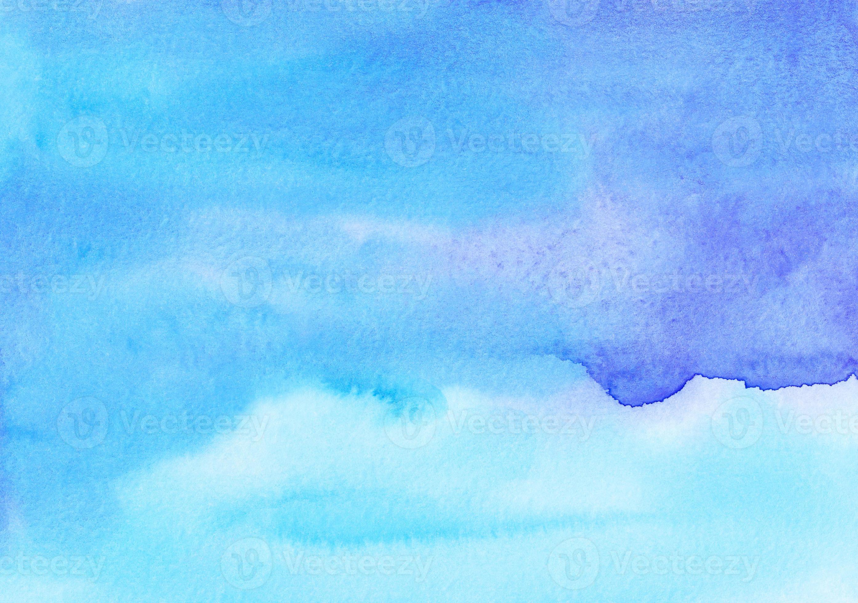 Watercolor light blue background painting. Bright sky blue stains on ...
