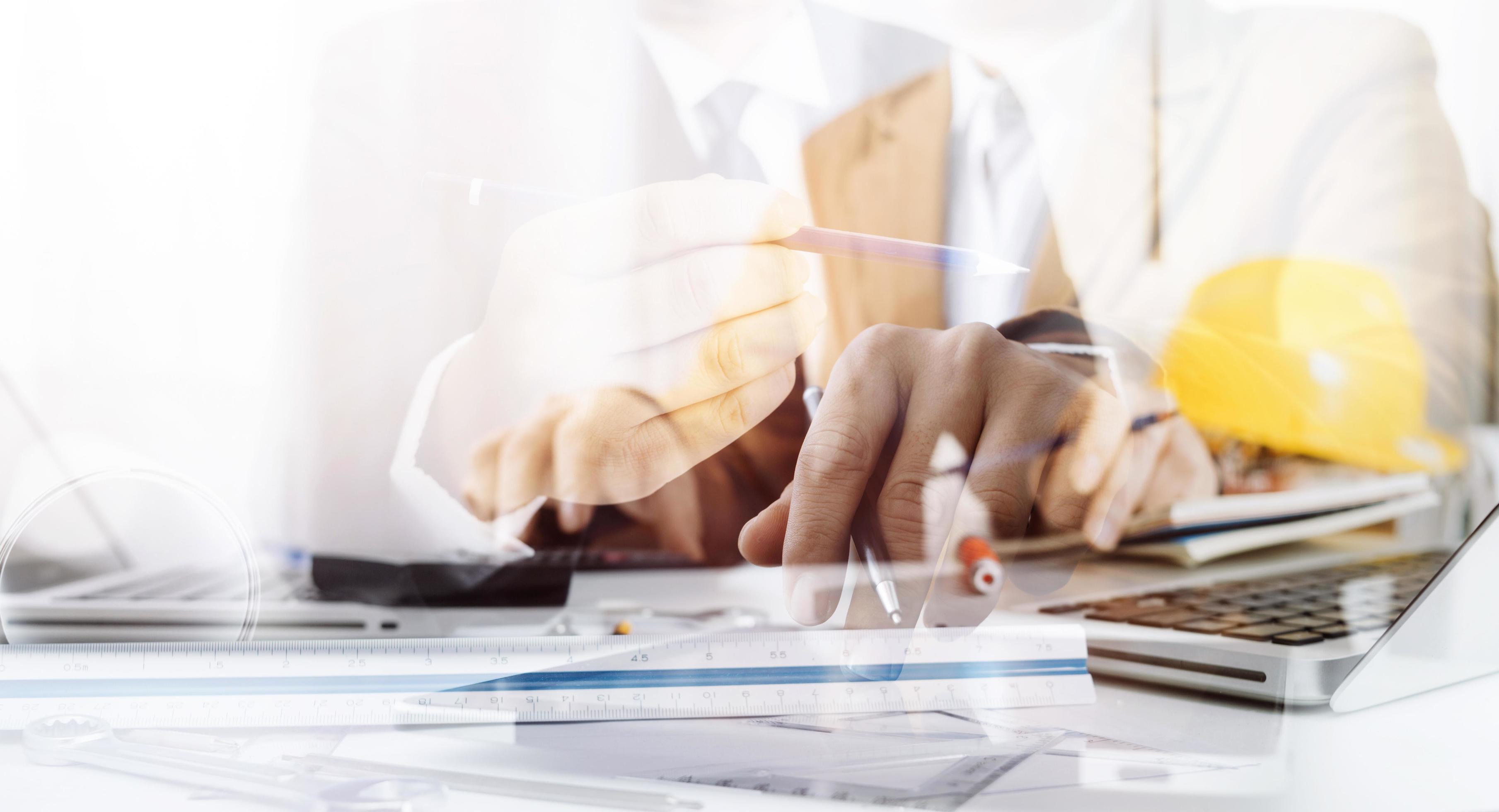 Scene of industrial engineers discussion, Construction architect with ...