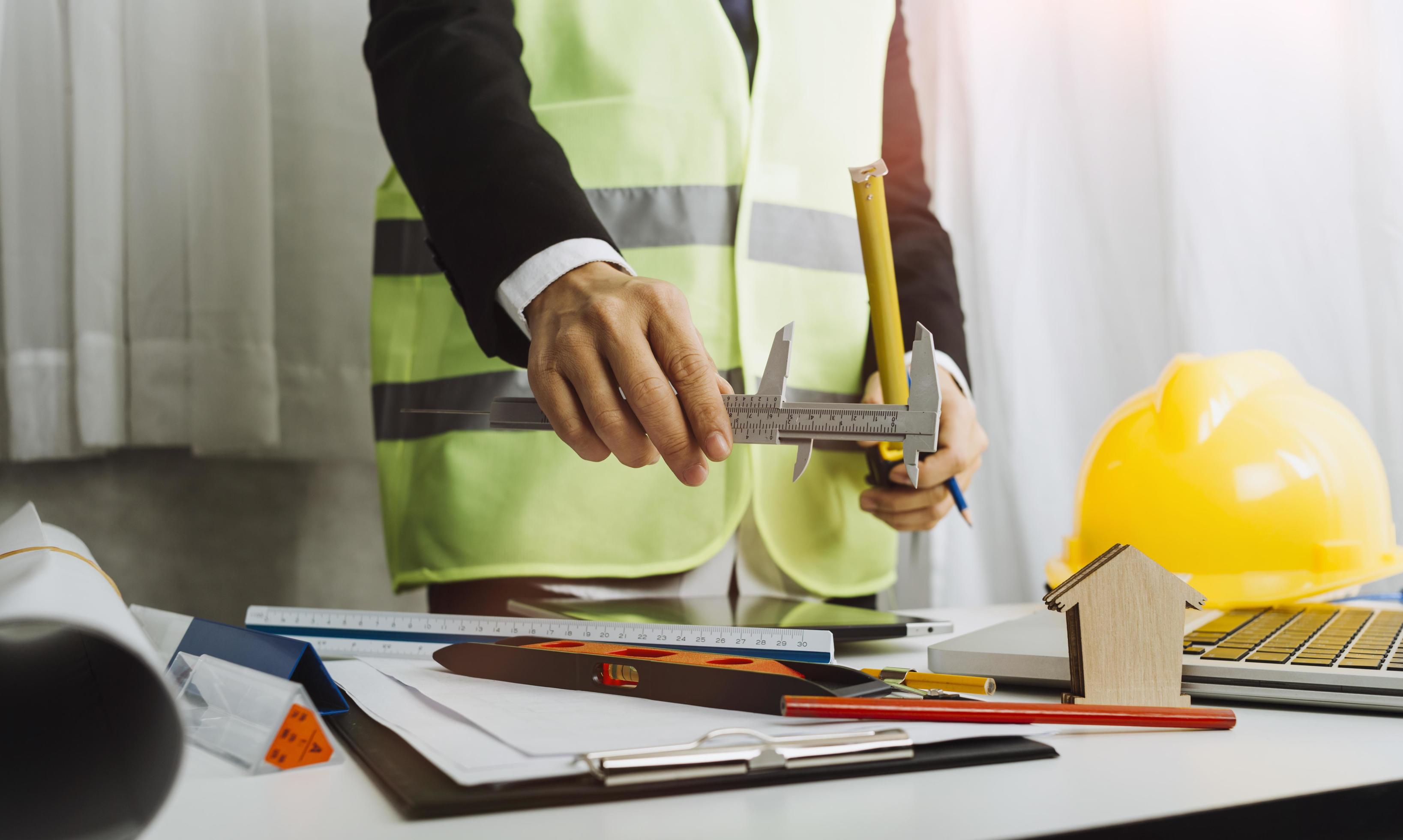 Scene of industrial engineers discussion, Construction architect with ...