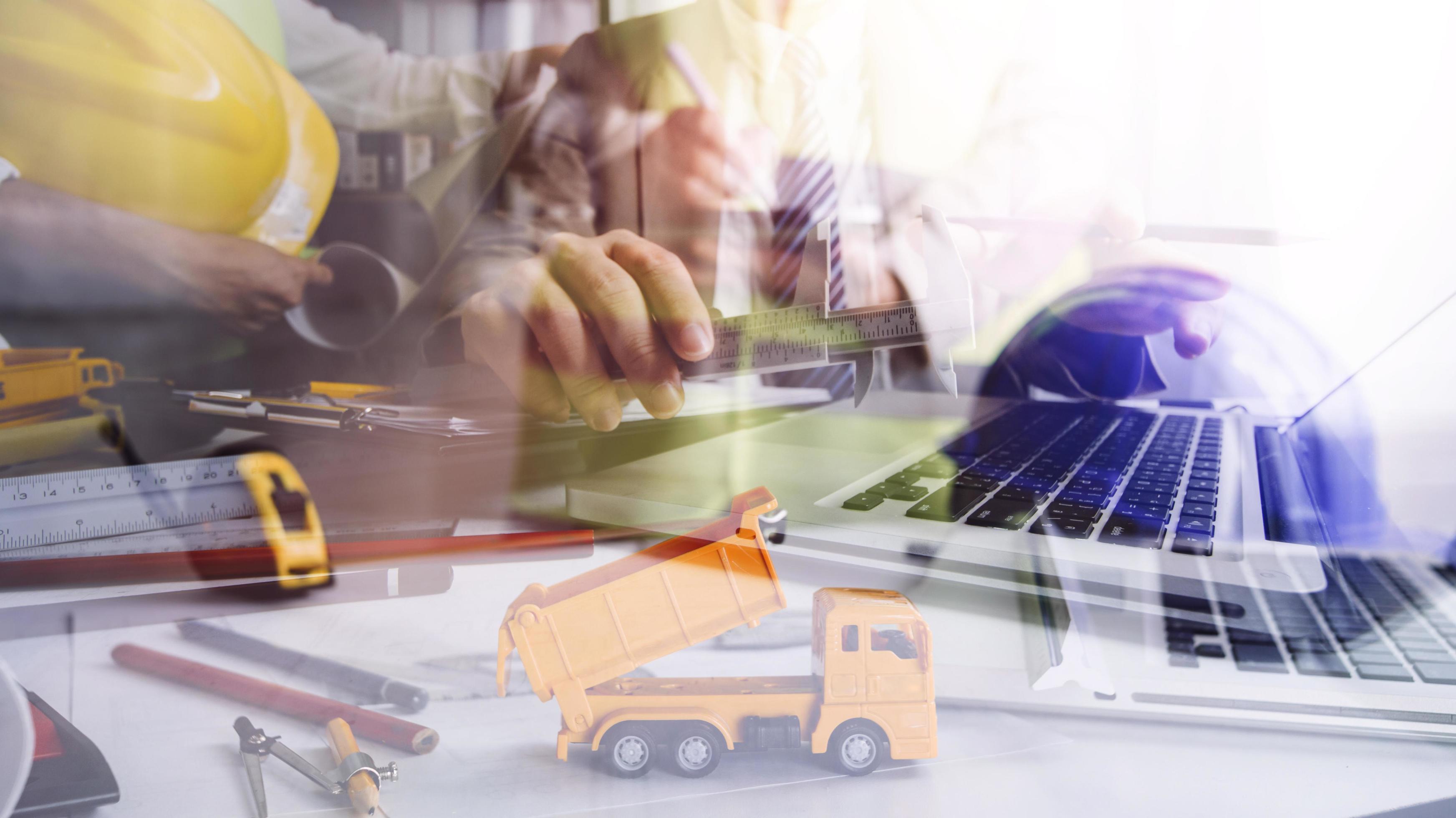 Scene of industrial engineers discussion, Construction architect with ...