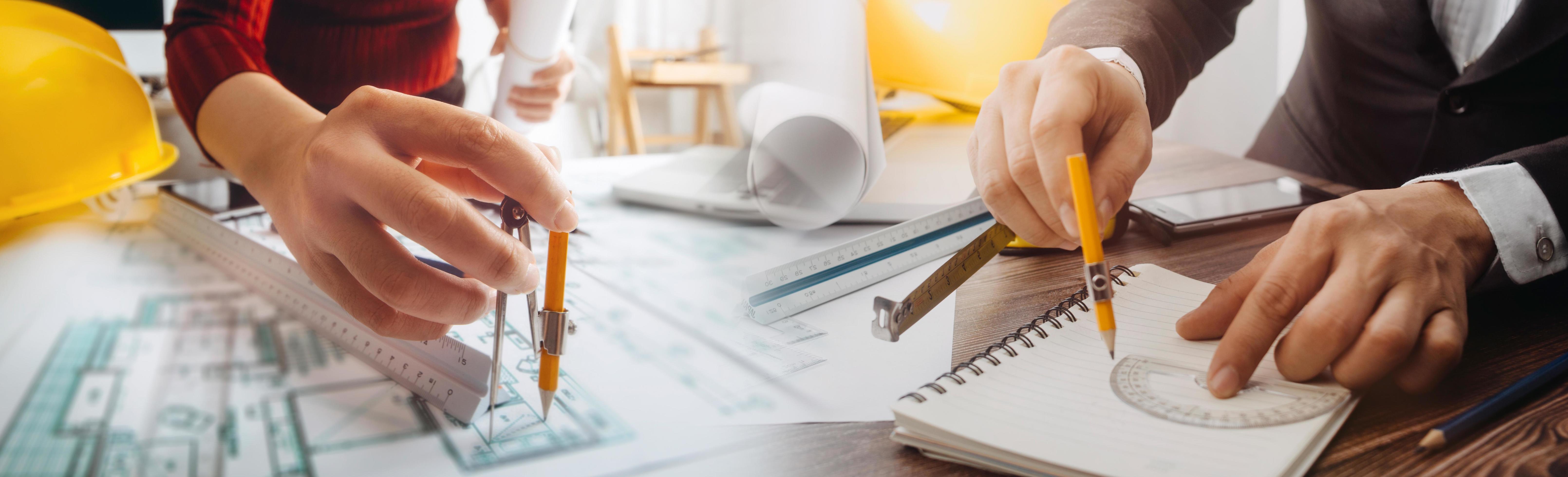 Scene of industrial engineers discussion, Construction architect with ...