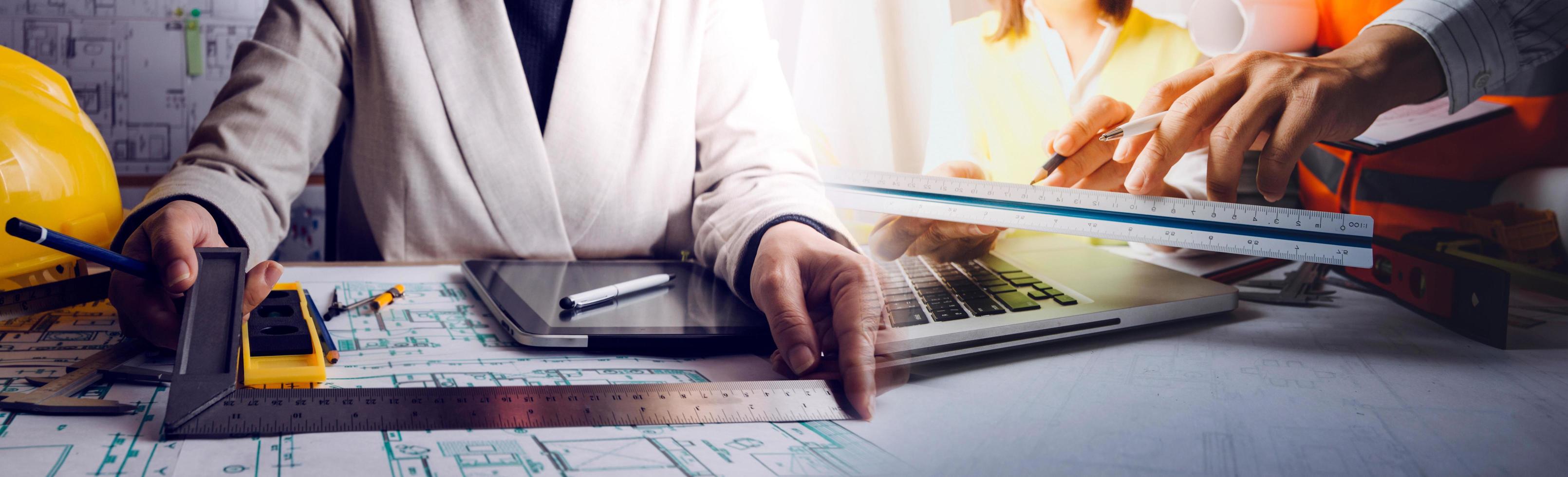 Scene of industrial engineers discussion, Construction architect with ...