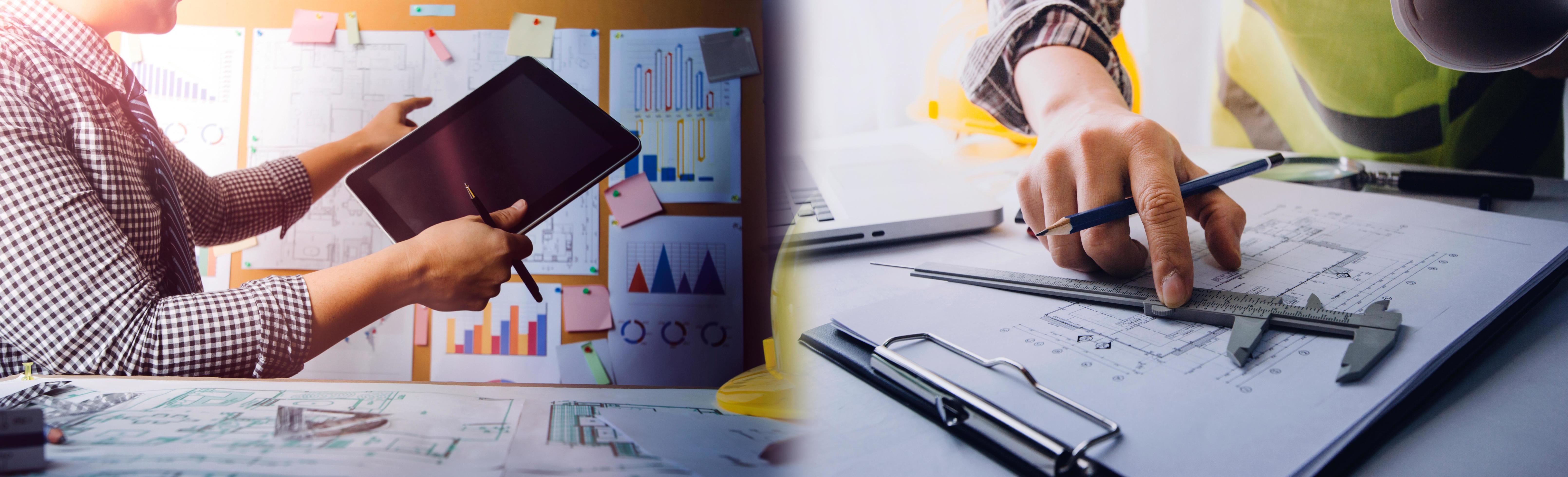 Scene of industrial engineers discussion, Construction architect with ...