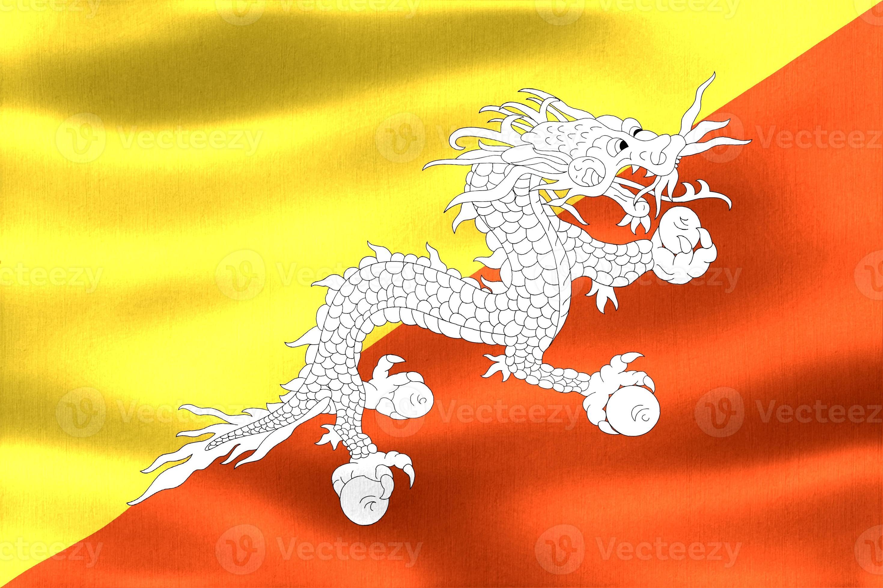 Bhutan flag - realistic waving fabric flag 12568451 Stock Photo at Vecteezy