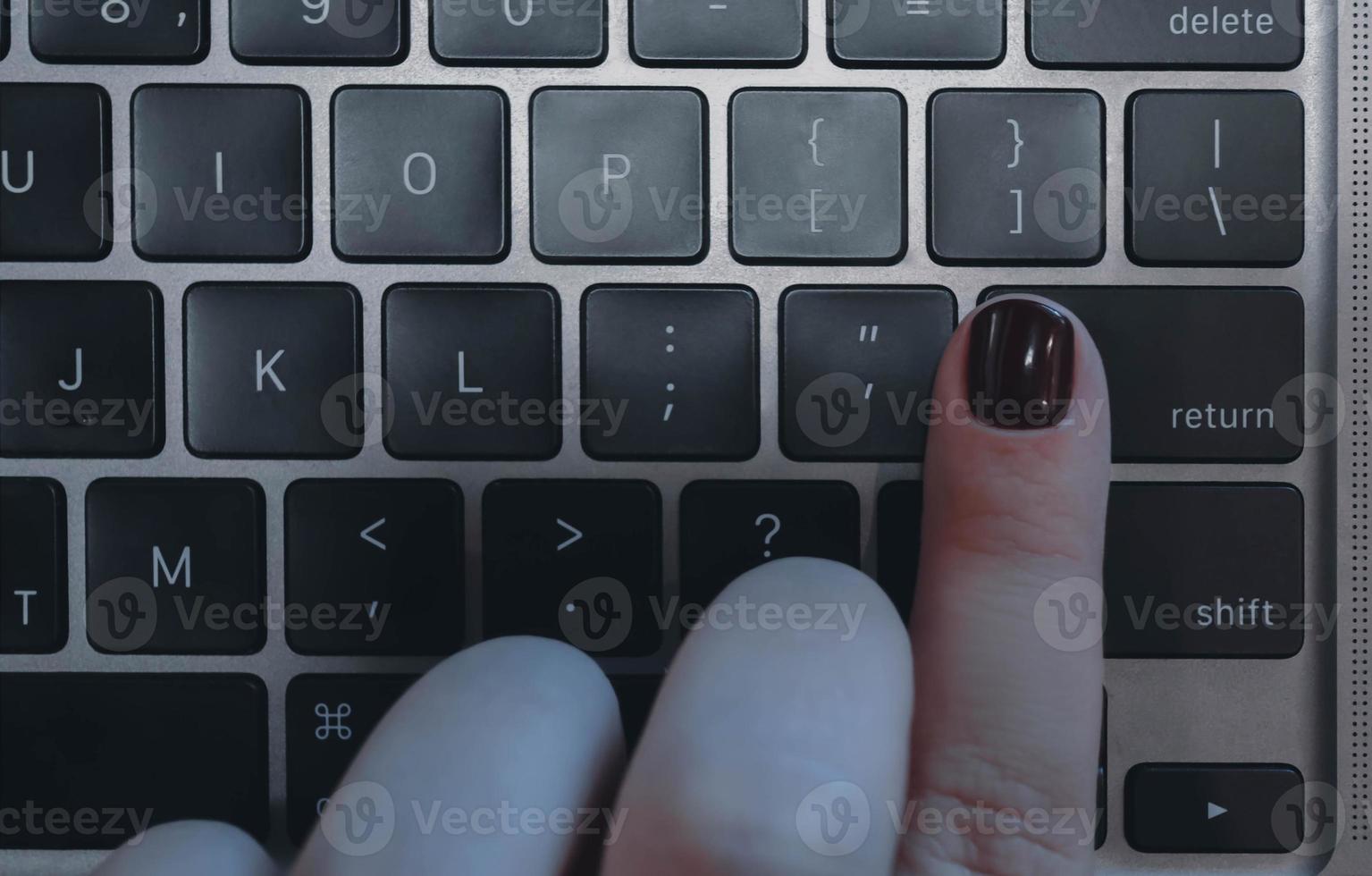 Pressing Return Button Closeup Concept Image First View Hand Photo Of Female Finger Pressing
