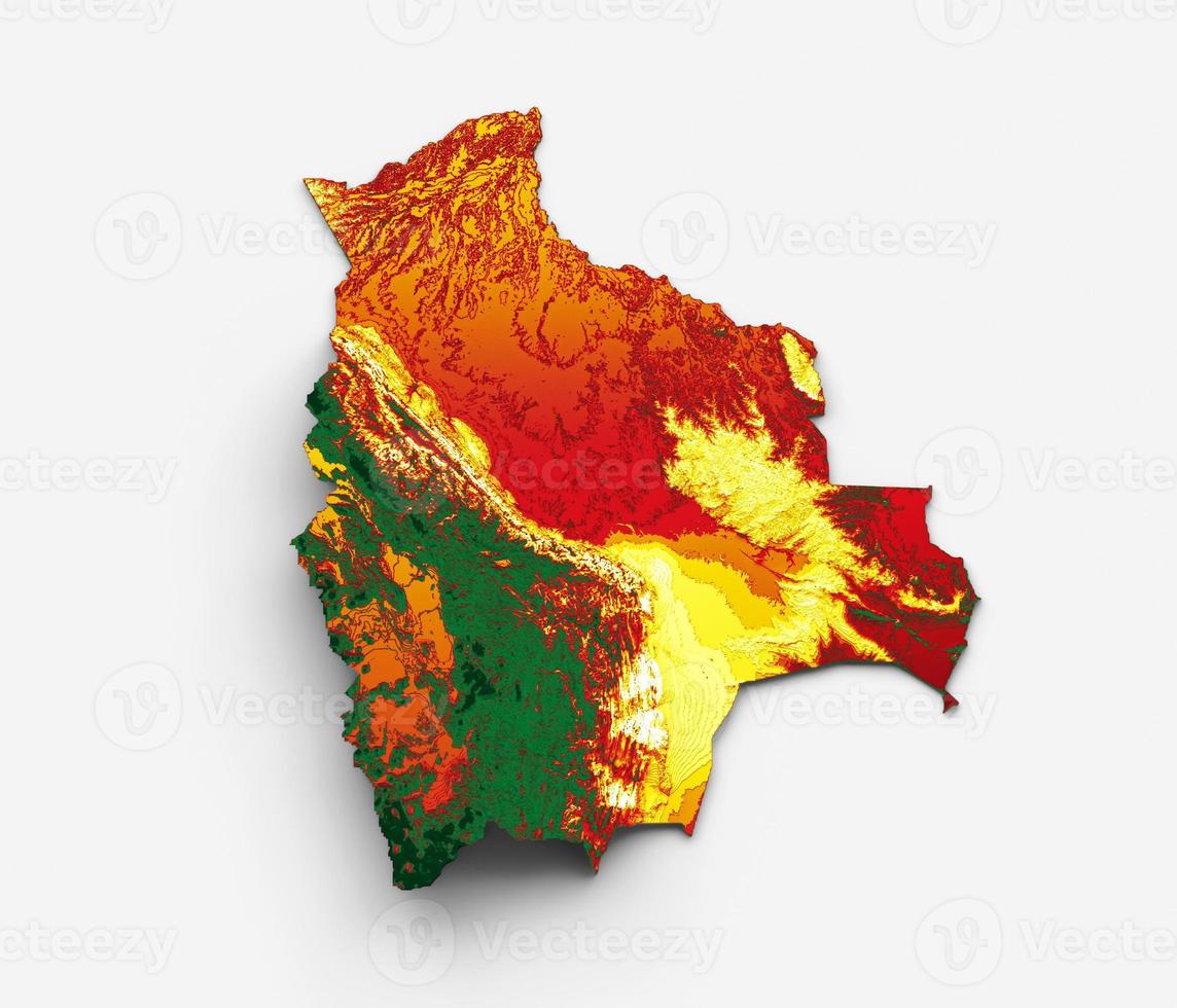 Bolivia Map With The Flag Colors Orange Green And Yellow Shaded Relief