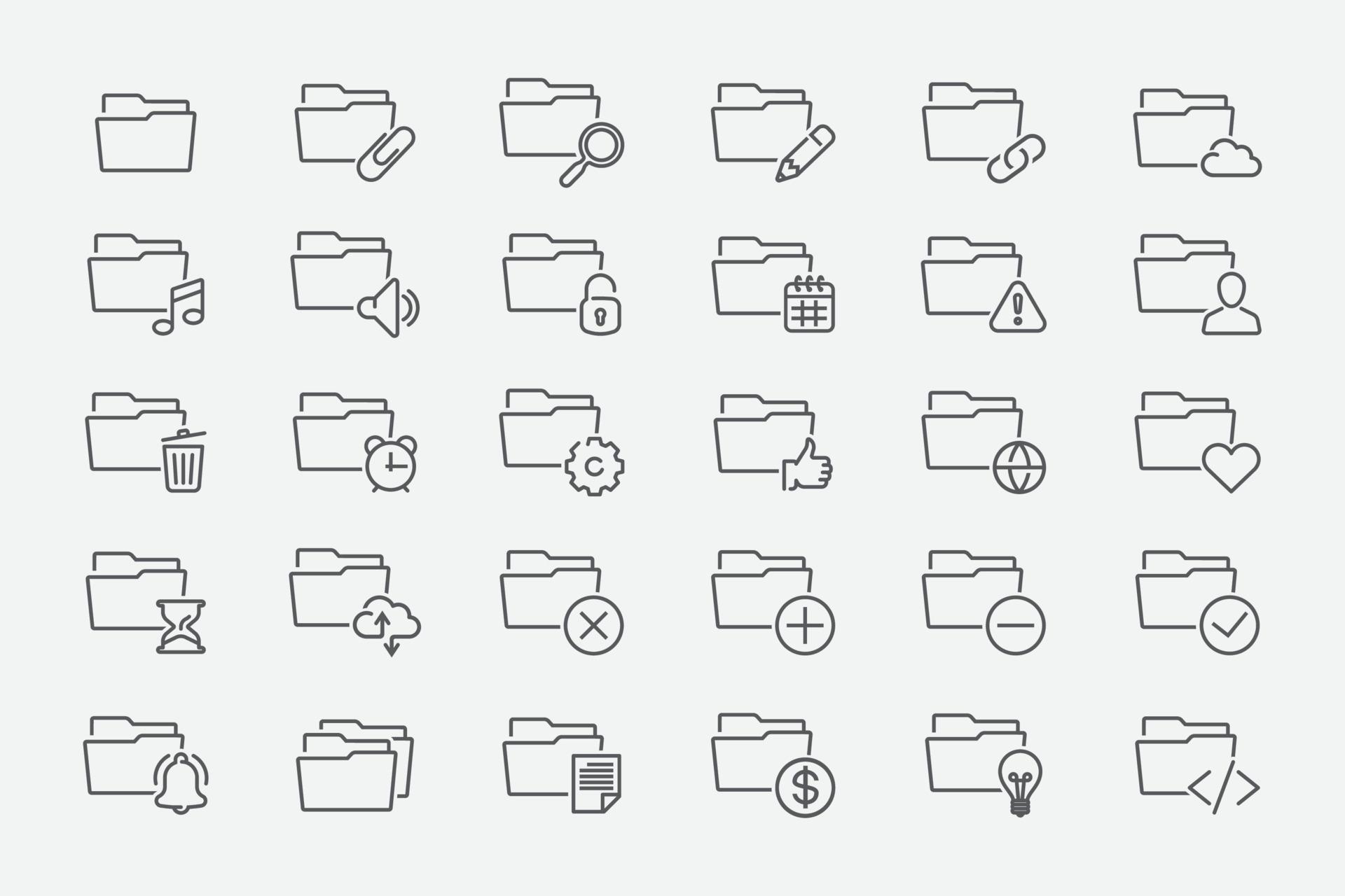 Folders line icons set. Document storage set. File icon archive. Vector ...