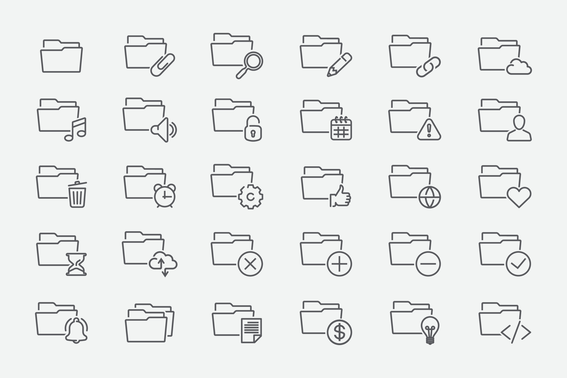 Folders line icons set. Document storage set. File icon archive. Vector ...
