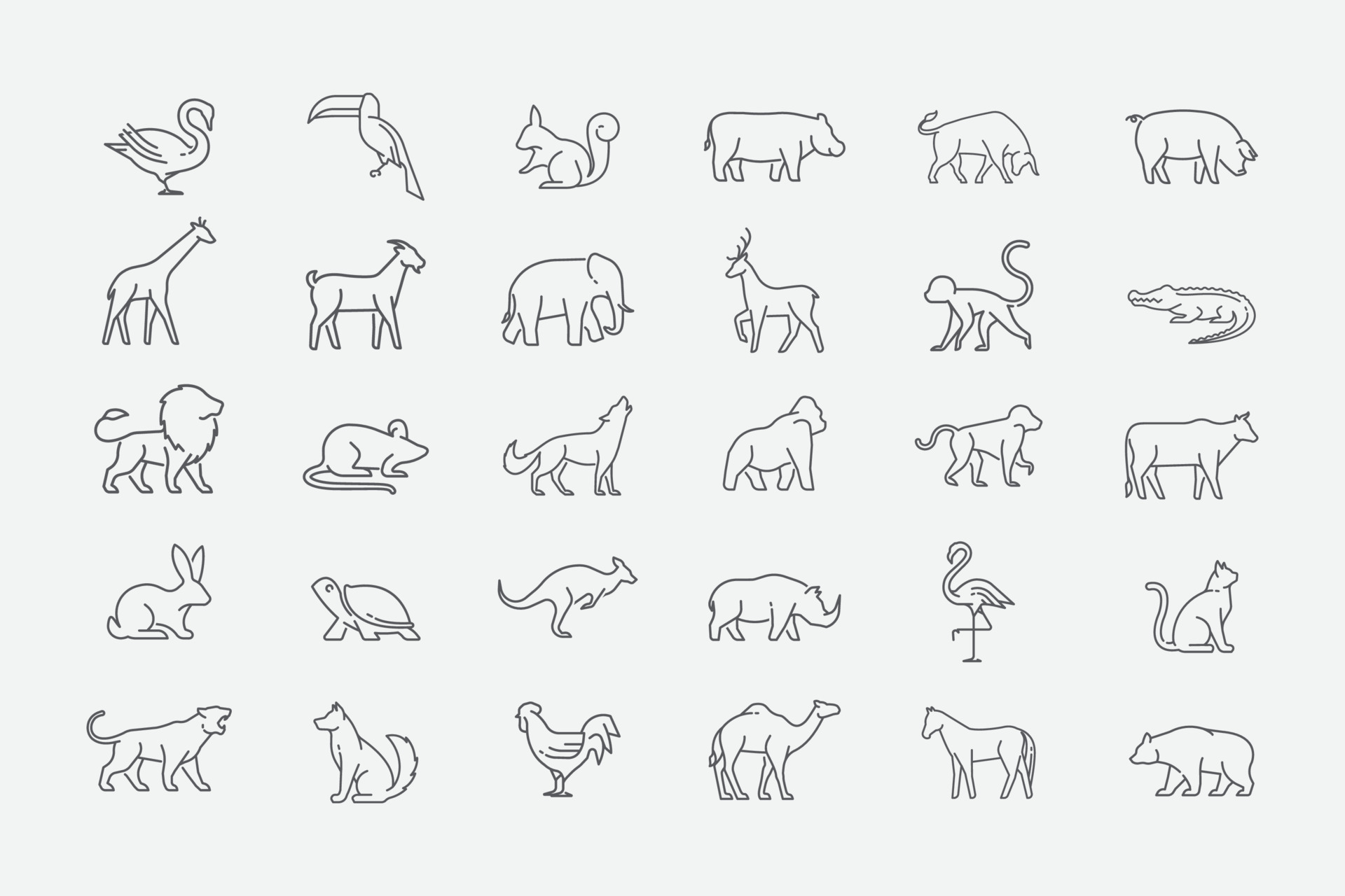 Wildlife icons set in linear style. Animals icon pack. wild, pet, zoo ... Wildlife icons set in linear style. Animals icon pack. wild, pet, zoo ...
