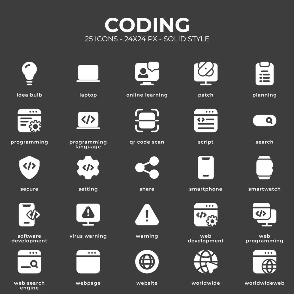 Coding Icon Pack With Black Color 12574838 Vector Art at Vecteezy