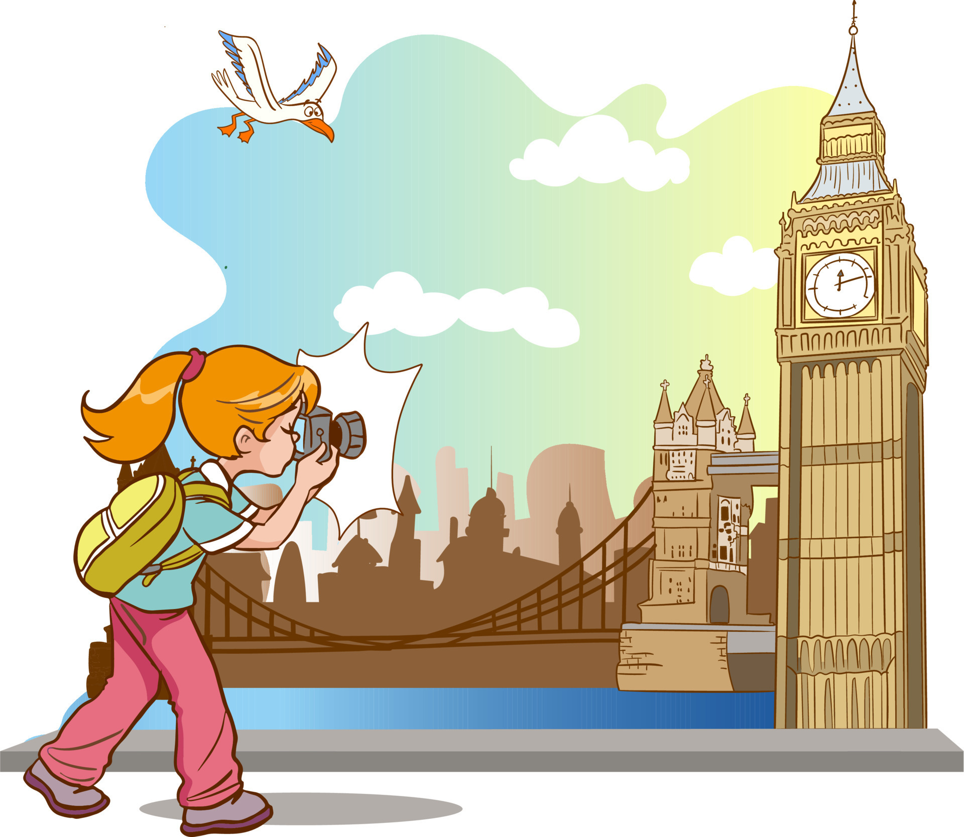 photographer girl takes photo of london clock tower 12576706 Vector Art ...