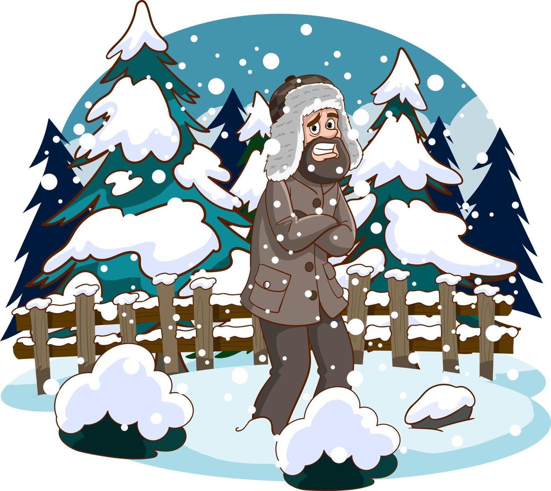 Vector illustration of man getting cold in snowy weather. Man walking ... Vector illustration of man getting cold in snowy weather. Man walking ...