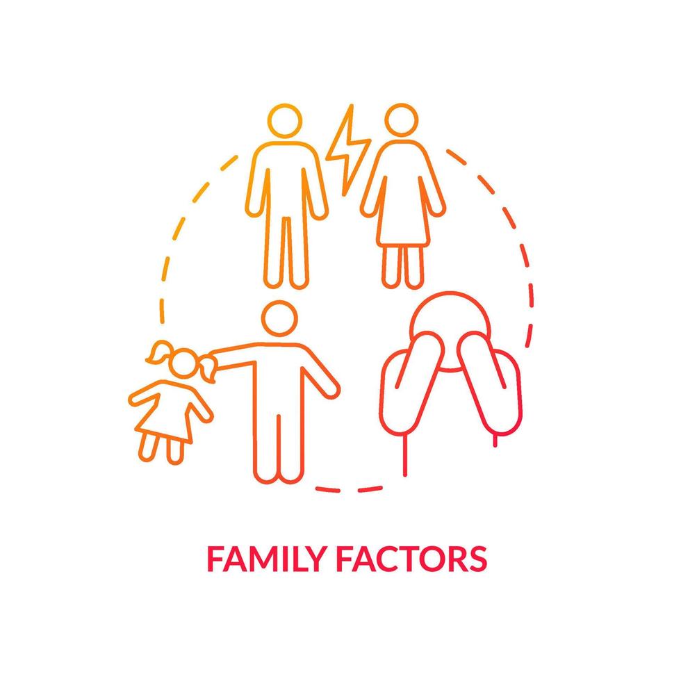Family factors red gradient concept icon. Unhealthy home environment ...
