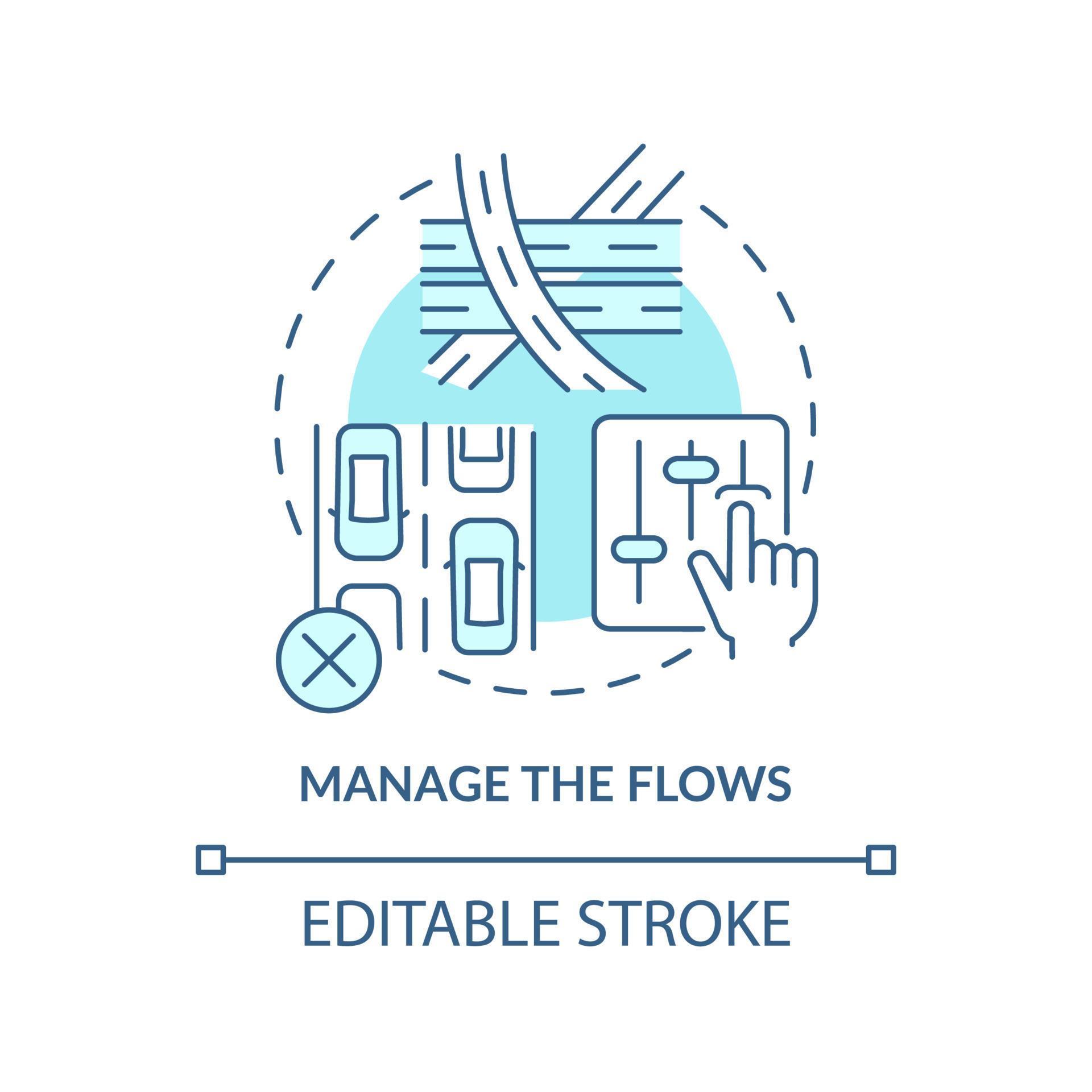 Manage flows turquoise concept icon. Traffic regulation. Coping with overcrowding abstract idea ...