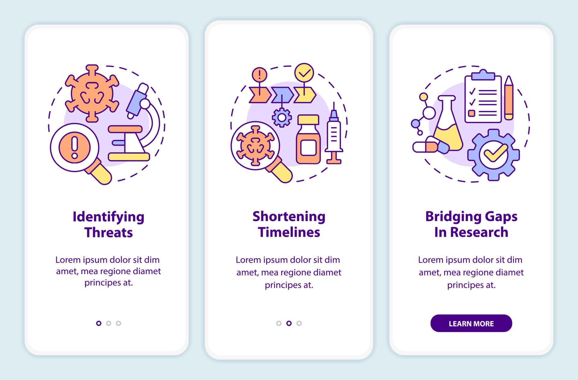 Goals For Pandemic Preparedness Plan Onboarding Mobile App Screen Walkthrough 3 Steps Editable